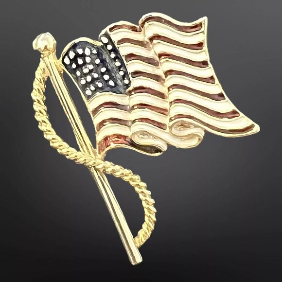 WLIND | Jewelry | Usa American Flag Enameled Brooch Pin Gold Toned ...